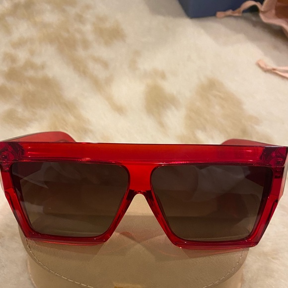 Celine | Accessories | Celine Red Rectangular Sunglass | Poshmark